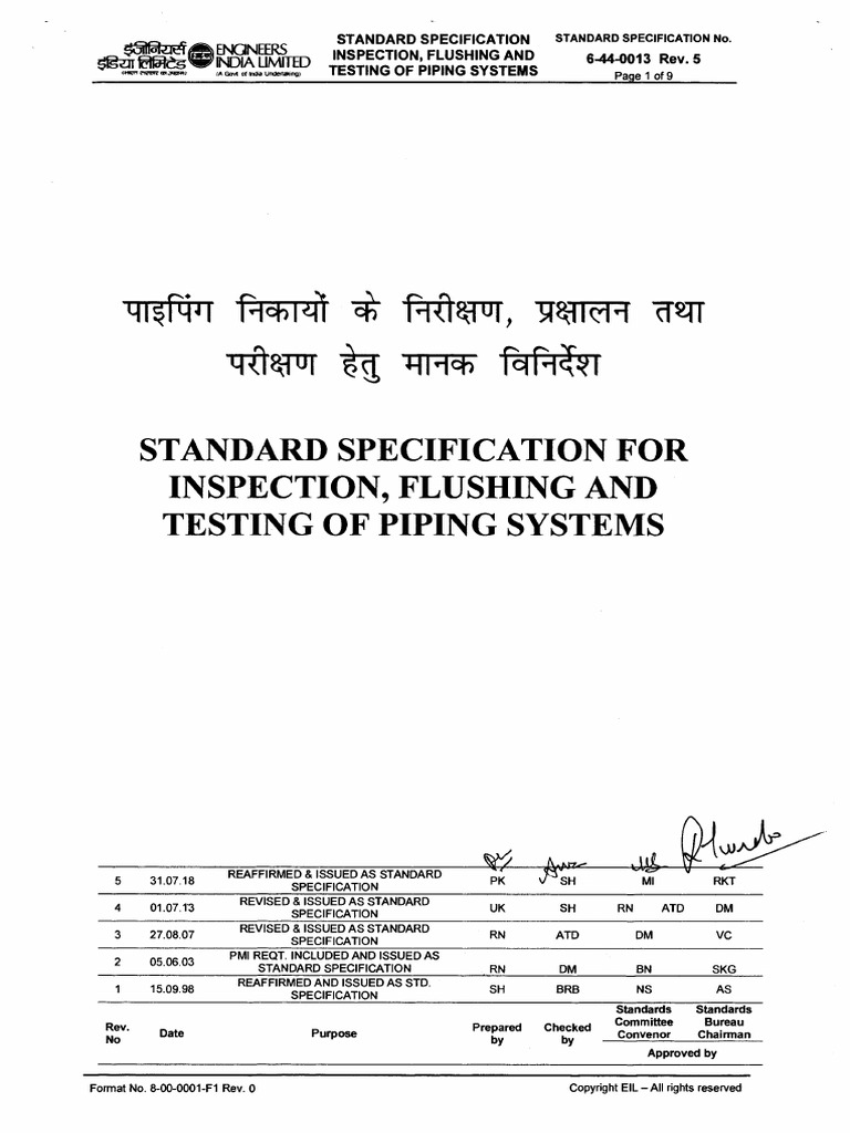 6-44-0013 Rev 5-FLUSHING AND TESTING OF PIPING SYSTEM PDF | PDF | Pipe ...