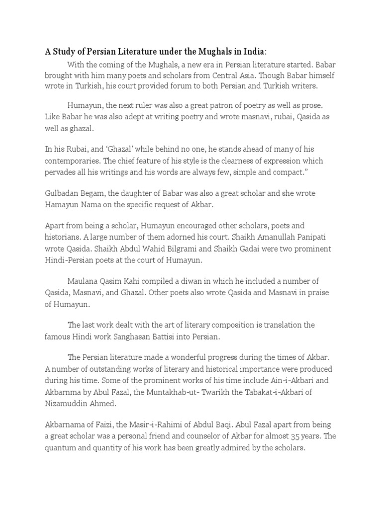 Persian Literature in the Mughal Era | PDF | Persian Literature | Poetry