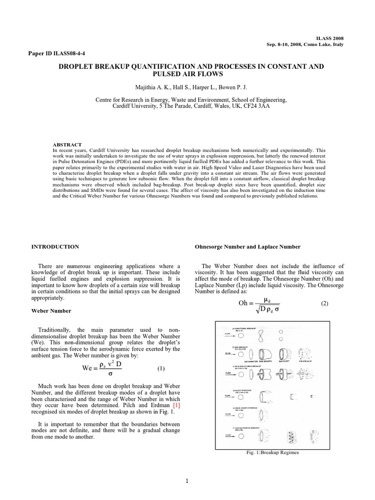 Weber Number Effects on Droplet Breakup | PDF | Drop (Liquid) | Doppler ...