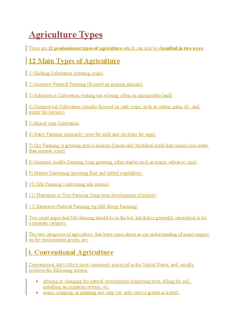 12 Main Types of Agriculture | PDF | Pardon | Agriculture