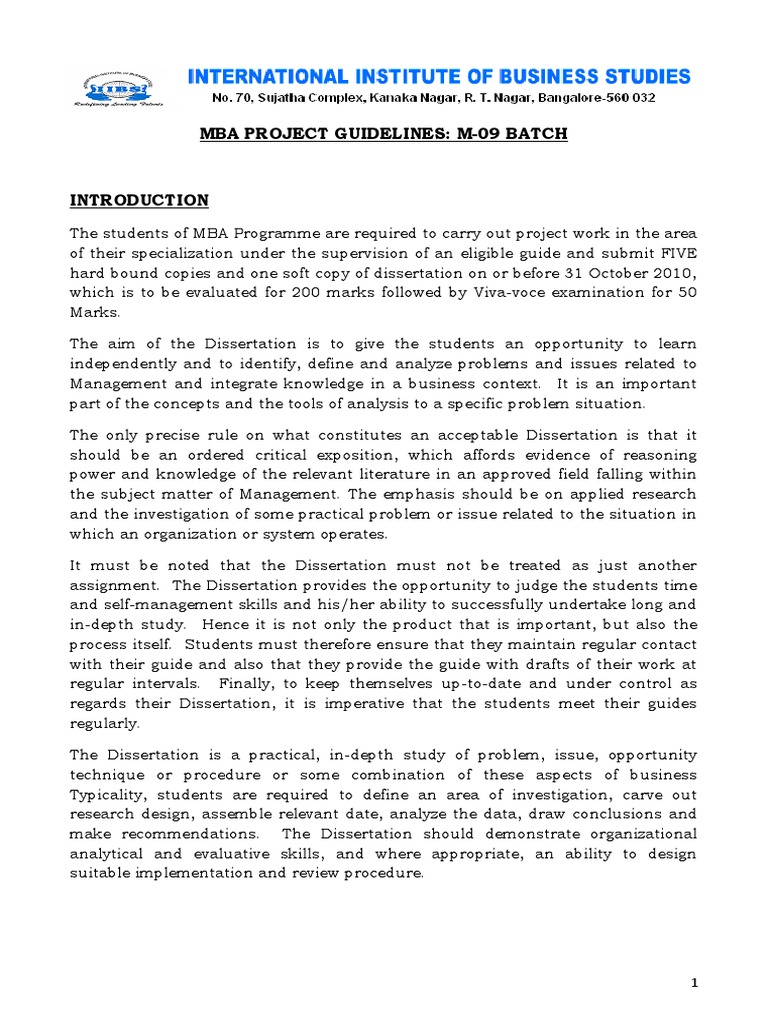 Mba Project Guidelines: M-09 Batch | PDF | Thesis | Books