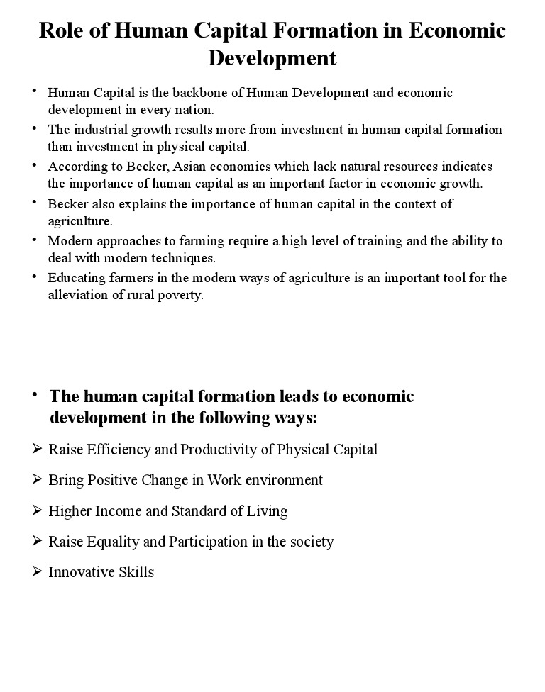 Role of Human Capital Formation in Economic Development | PDF