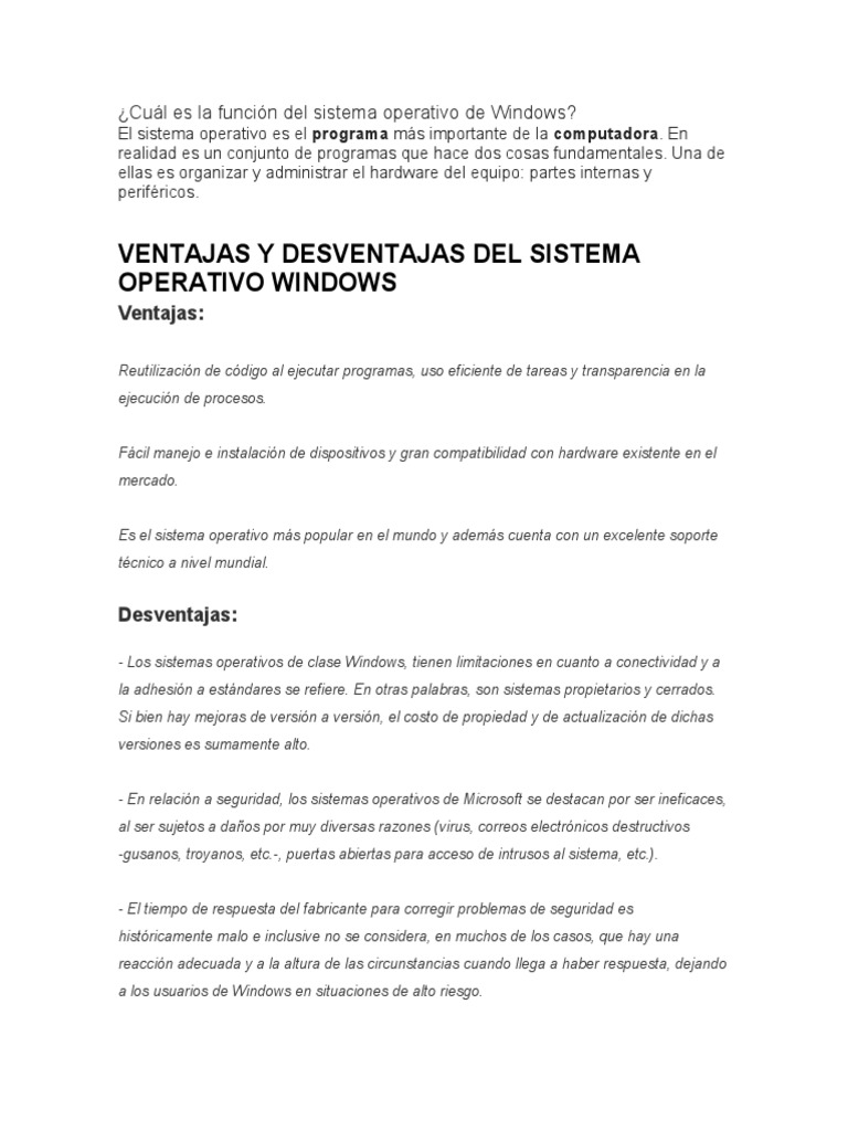 Función del sistema operativo Windows | PDF | Microsoft Windows ...