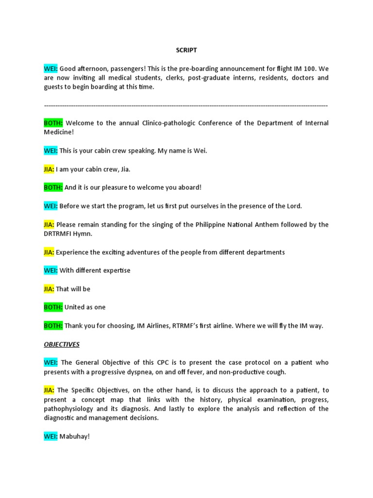 Cpc Script Pdf Flight Attendant Medicine