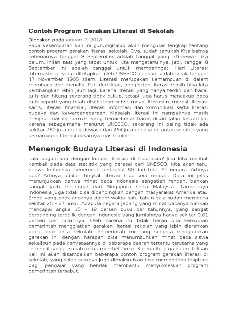 Contoh Program Gerakan Literasi Di Sekolah | PDF
