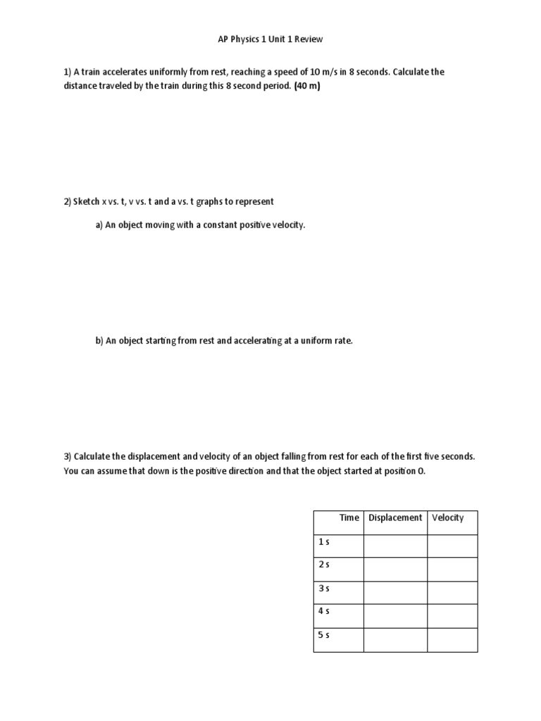 Ap Physics Unit 1 Test Review | PDF | Velocity | Acceleration