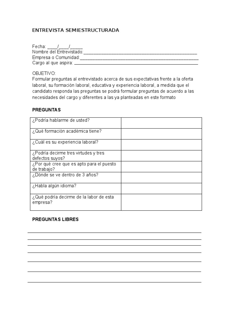 Entrevista Semiestructurada | PDF