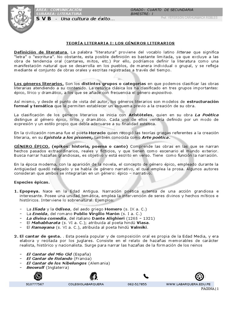 Guia de Literatura 4° Año Primer Bimestre - Parte 1 | PDF | Poesía ...