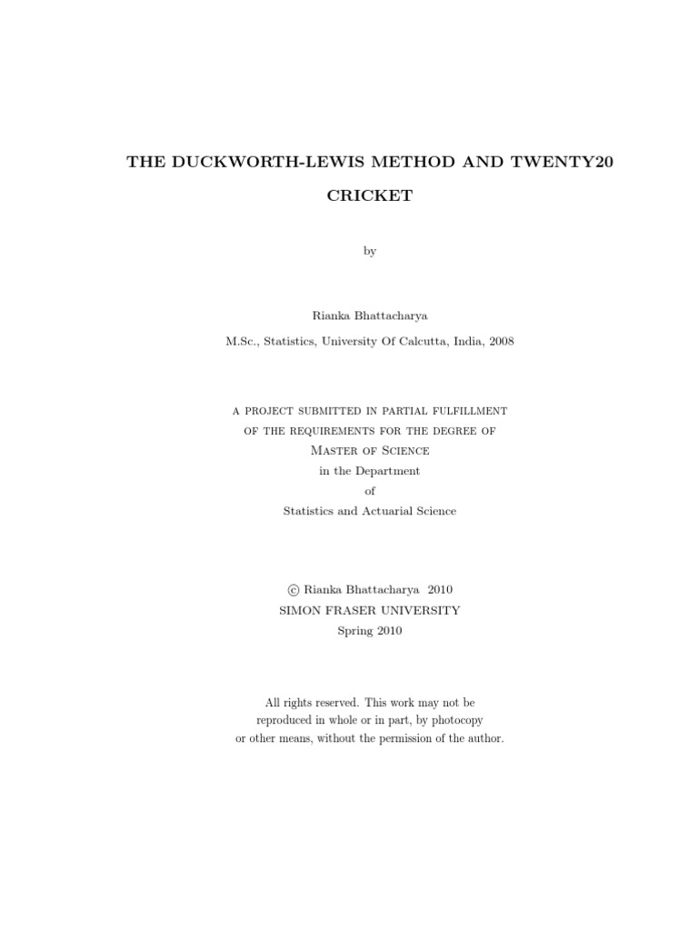The Duckworth-Lewis Method and Twenty20 Cricket | PDF | Bowling ...