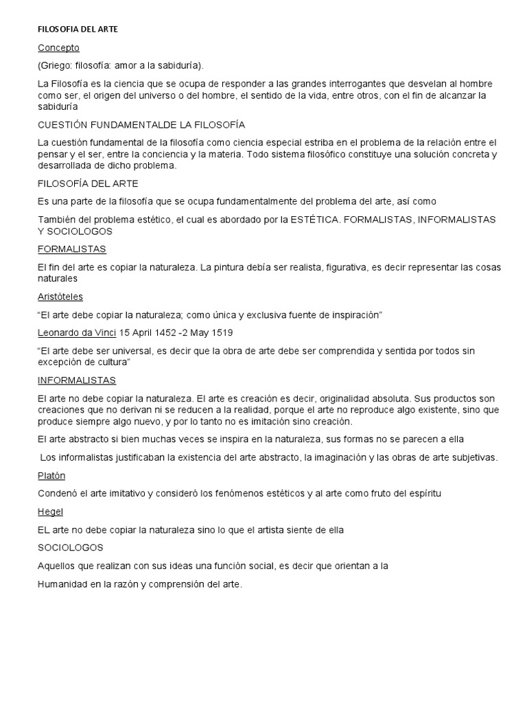 Filosofía del Arte: Enfoques y Teorías | PDF