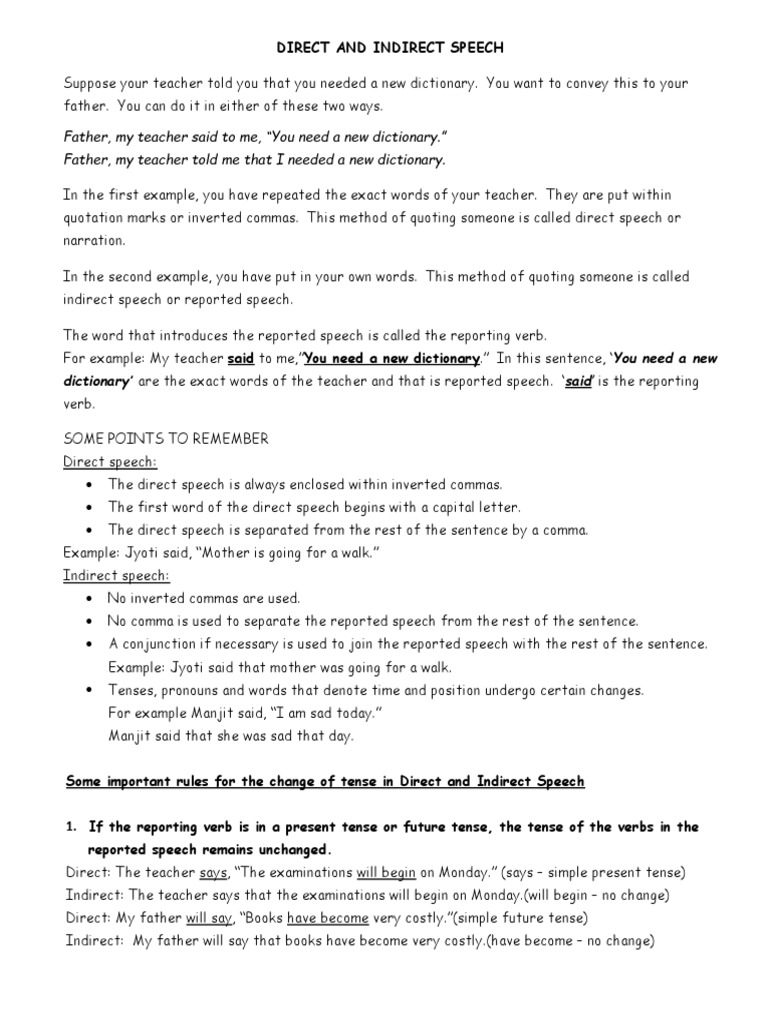 Direct and Indirect Speech PDF | PDF | Quotation Mark | Grammatical Tense