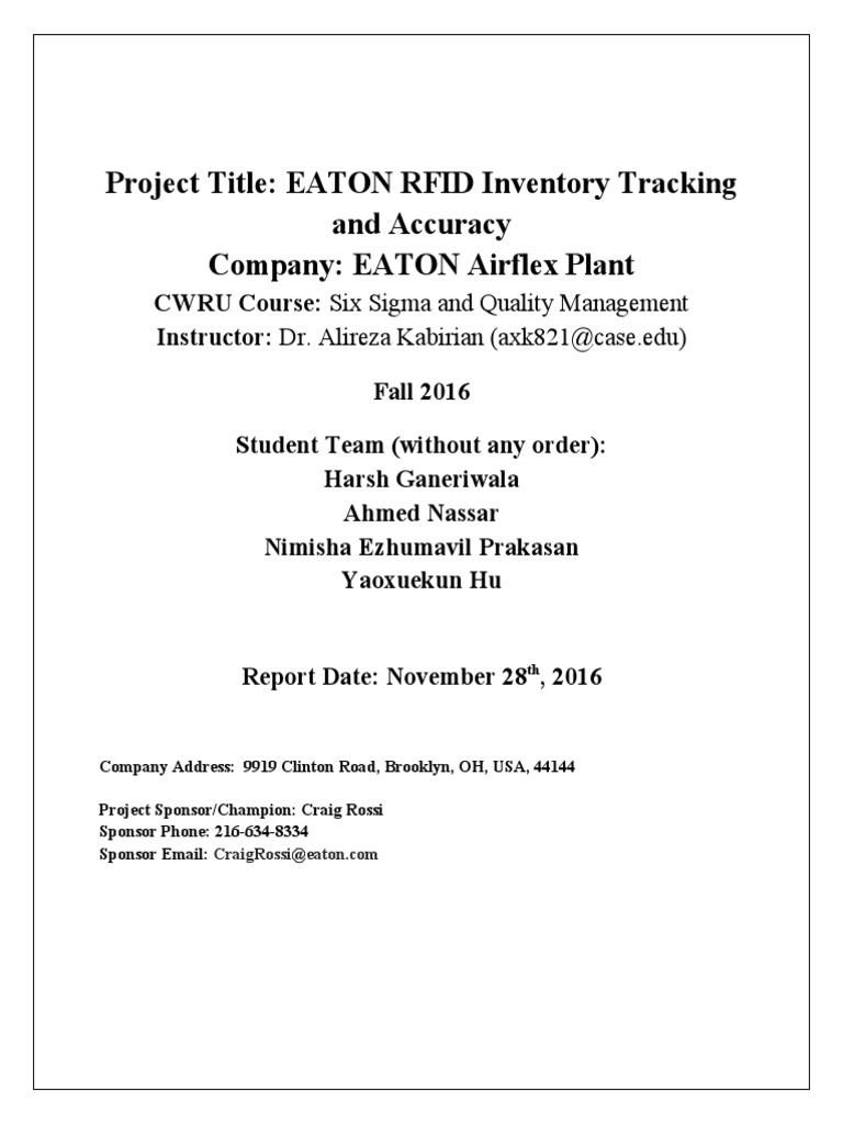 Eaton RFID Final Report | PDF | Radio Frequency Identification | Six Sigma