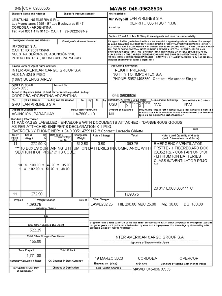 Air Waybill Details for Importex S.A. | PDF | Services (Economics ...