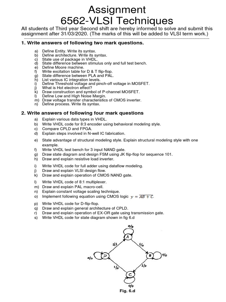 Assignment VLSI Mar 2020 PDF | PDF | Vhdl | Cmos