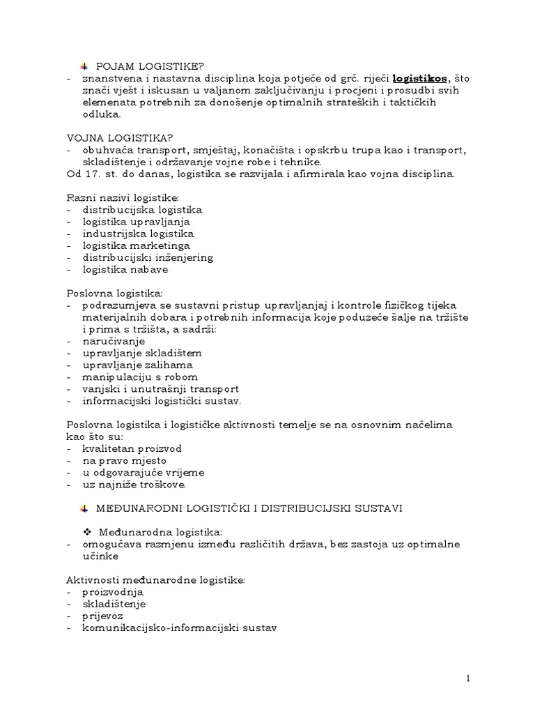 Logistika - SKRIPTA - Seminar Ski, Diplomski Maturski Radovi, PPT I Skripte Na WWW - Ponude | PDF