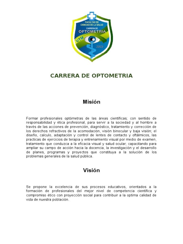 Misión y Visión Optometría | PDF