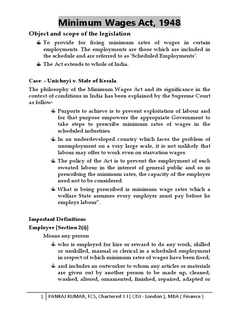 Minimum Wages Act, 1948 PDF | PDF | Piece Work | Overtime