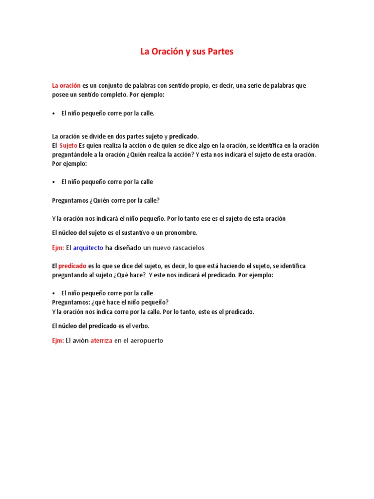 Hojas De Trabajo Sobre Partes De Oraciones 50+ Estructura De La
