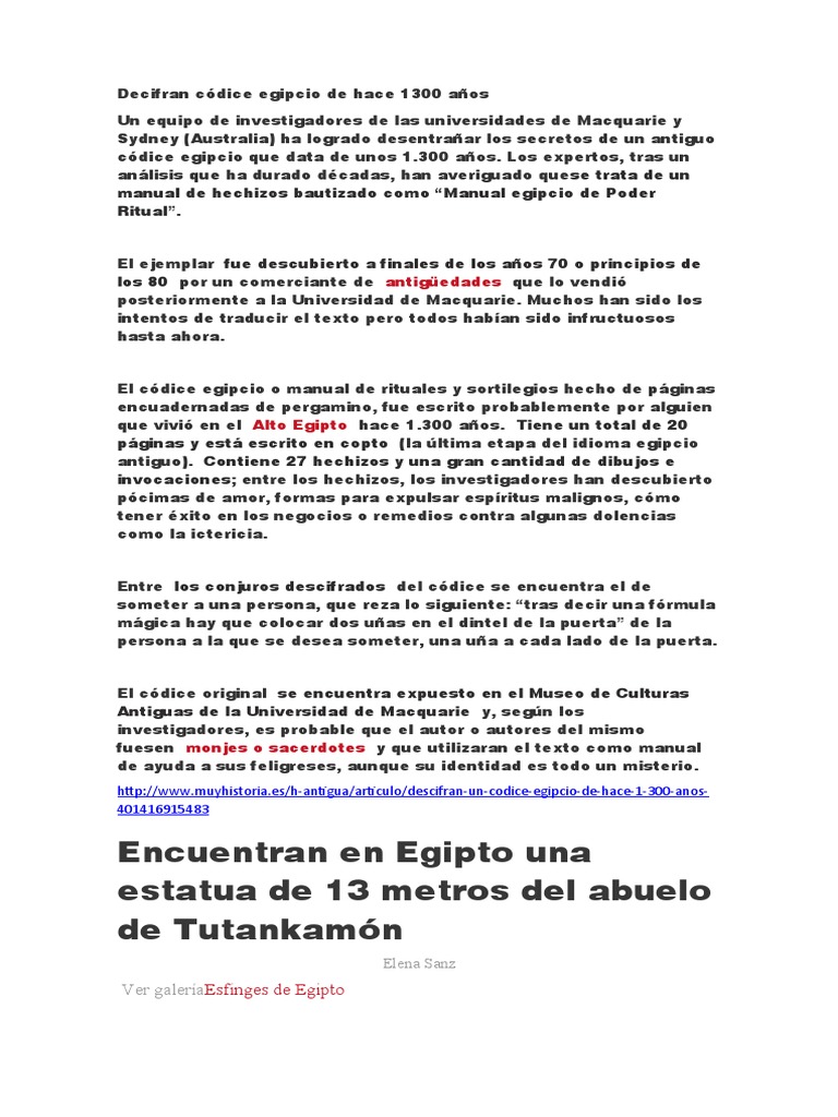 Decifran Códice Egipcio de Hace 1300 Años | PDF | Tutankamón | Egipto