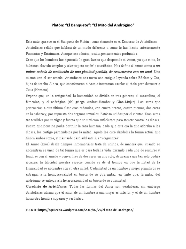 Platón - Mito Del Andrógino | PDF
