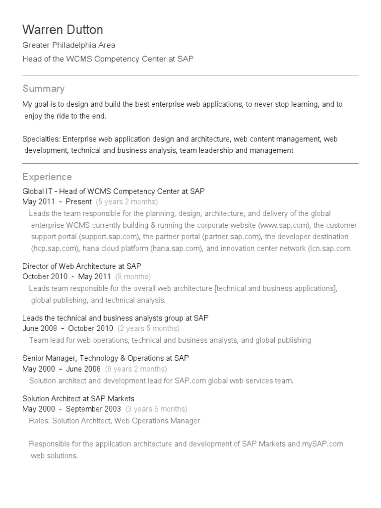 Warren Dutton | PDF | Sap Se | Business
