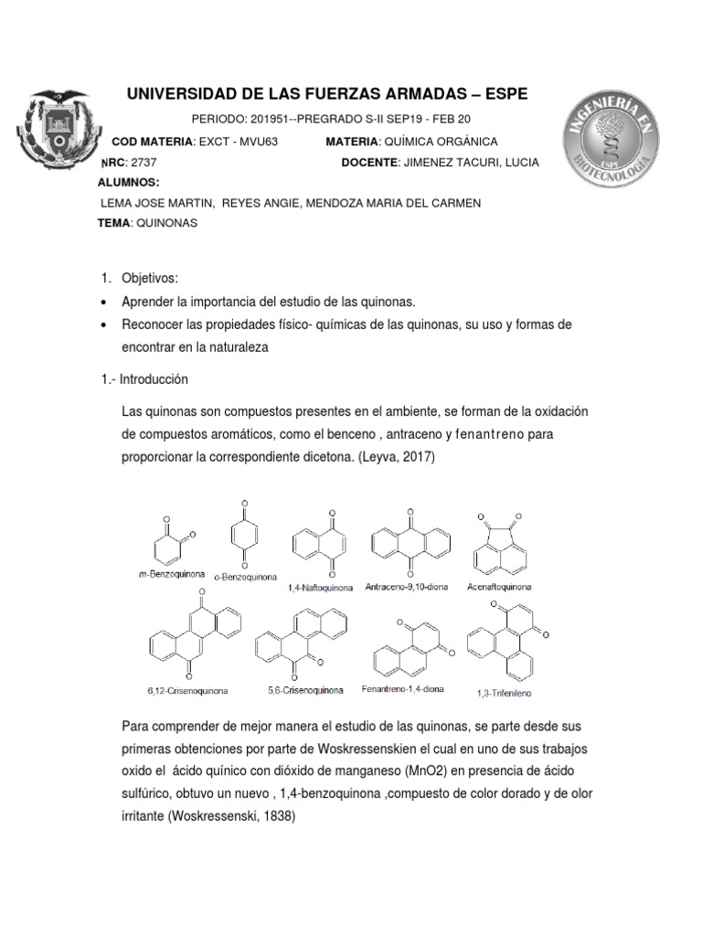 Importancia y Propiedades de las Quinonas | PDF | Compuestos químicos ...