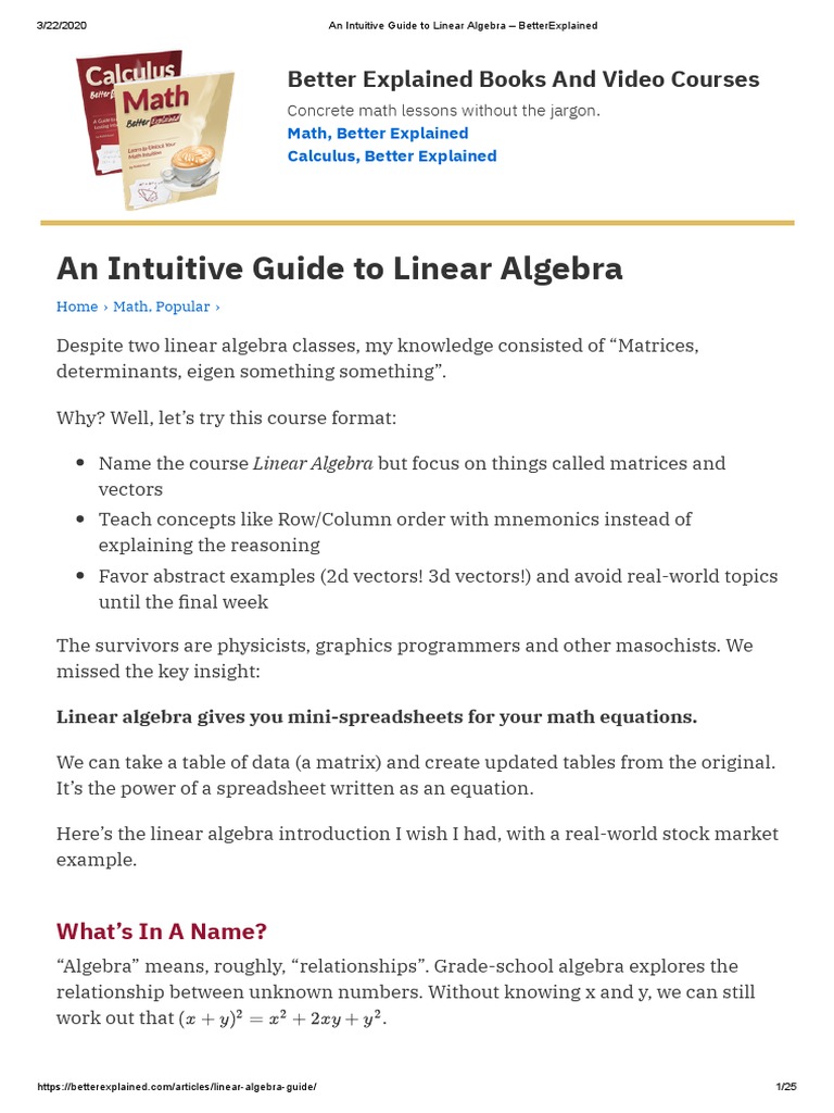 An Intuitive Guide To Linear Algebra - BetterExplained | PDF | Eigenvalues And Eigenvectors ...