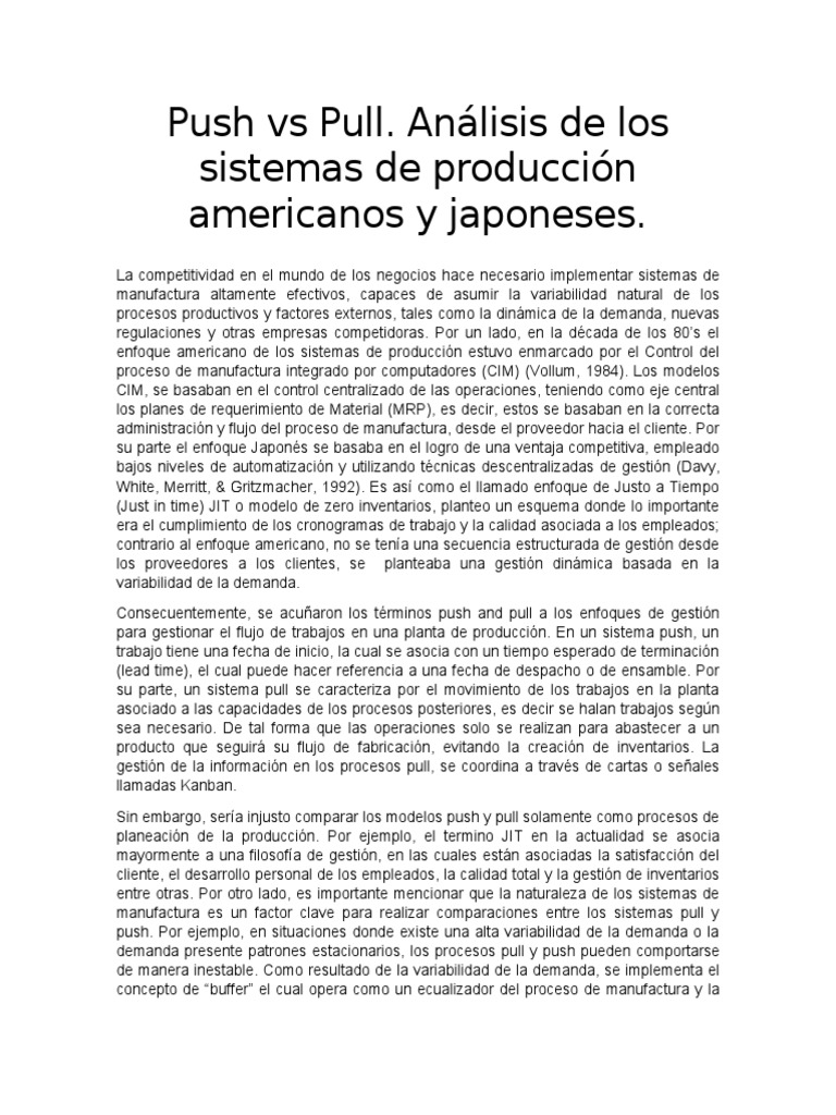 Push Vs Pull | PDF | Gestión de la cadena de suministro | Producción y ...