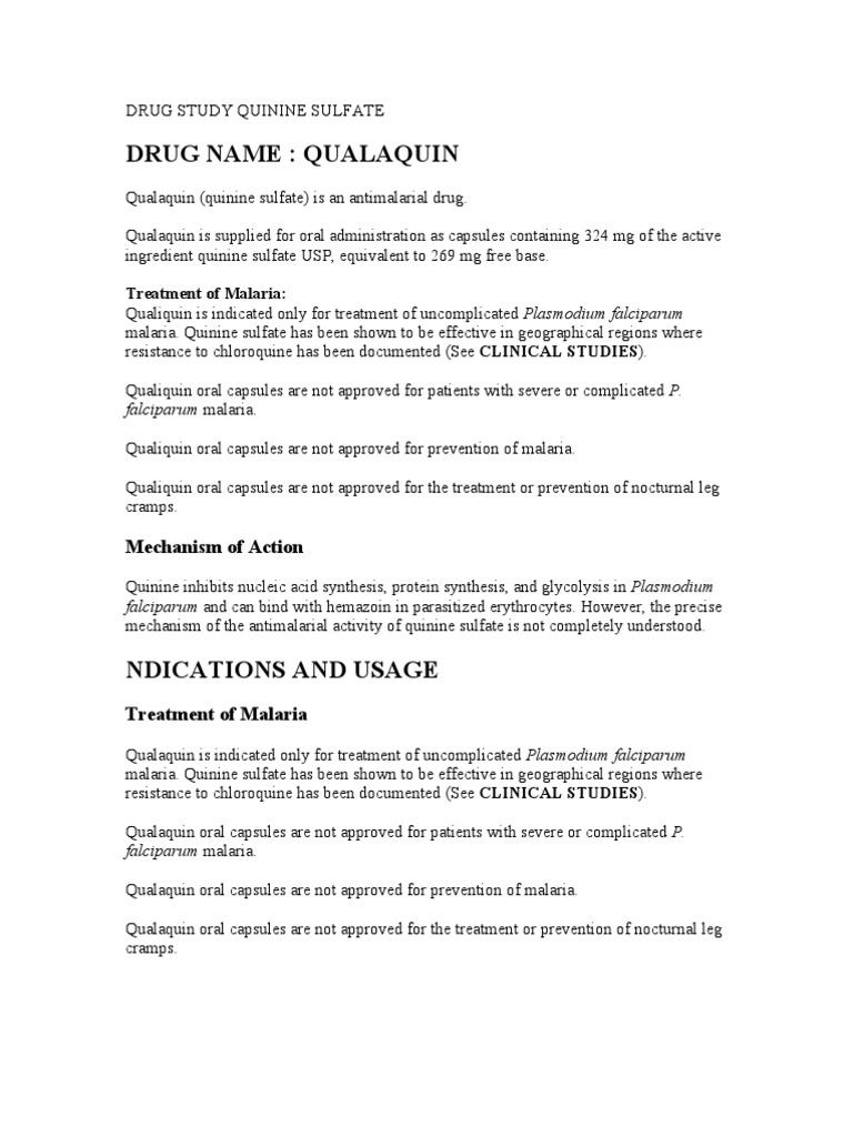 Drug Study Quinine Sulfate | PDF | Pharmacology | Medicine