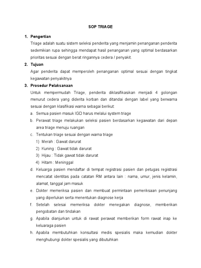 SOP TRIAGE, Initial Assesment Trauma | PDF