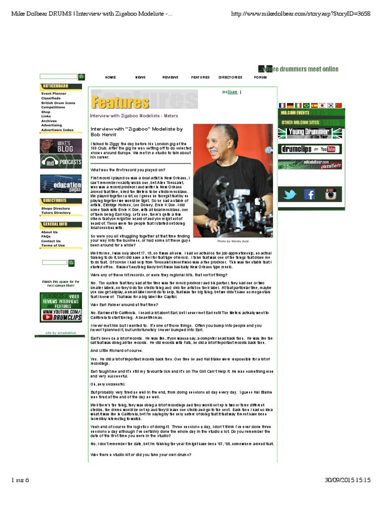 Mike Dolbear DRUMS - Interview With Zigaboo Modeliste - Meters | PDF ...