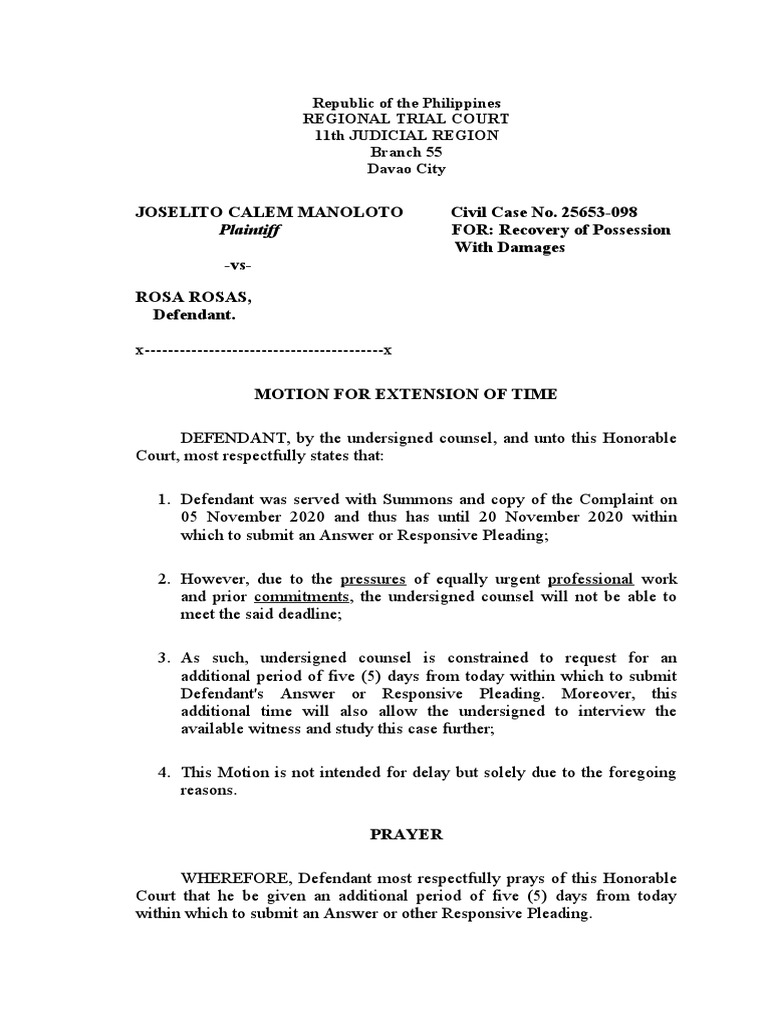 Motion for Extension of Time in Case 25653-098 | PDF | Legal Procedure ...