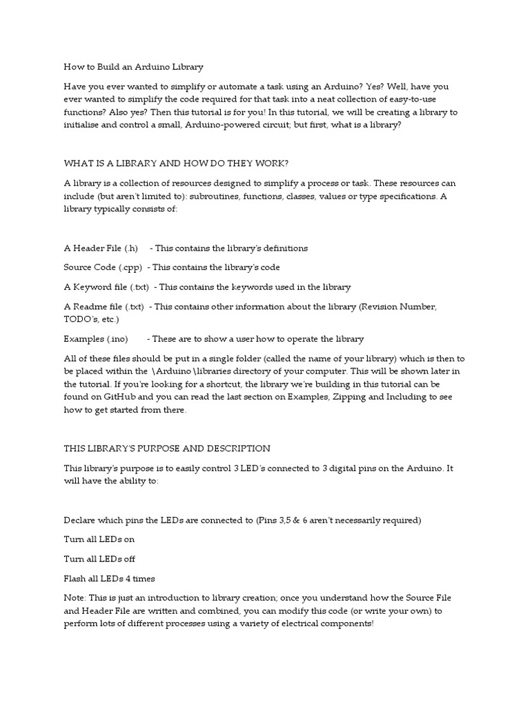 Arduino Library Creation Guide | PDF | Library (Computing) | Subroutine