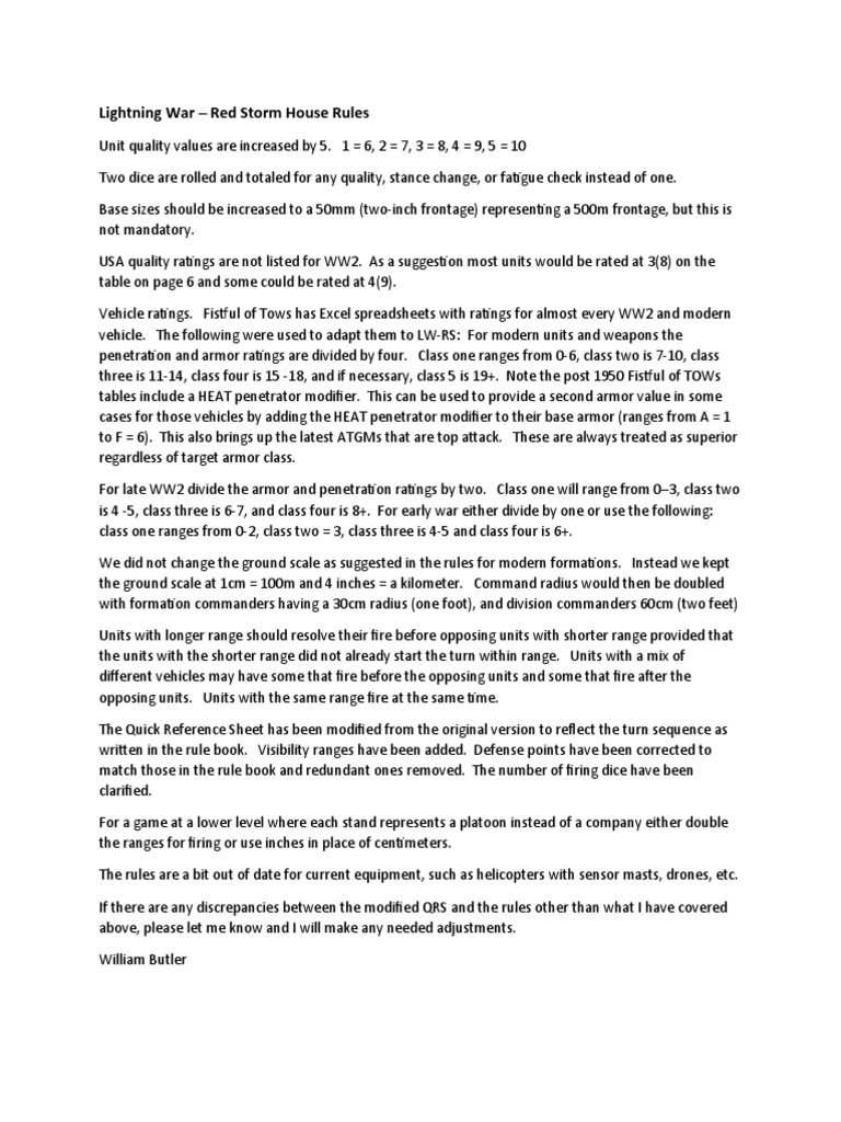 Lightning War - House Rules | PDF | Military | Military Science