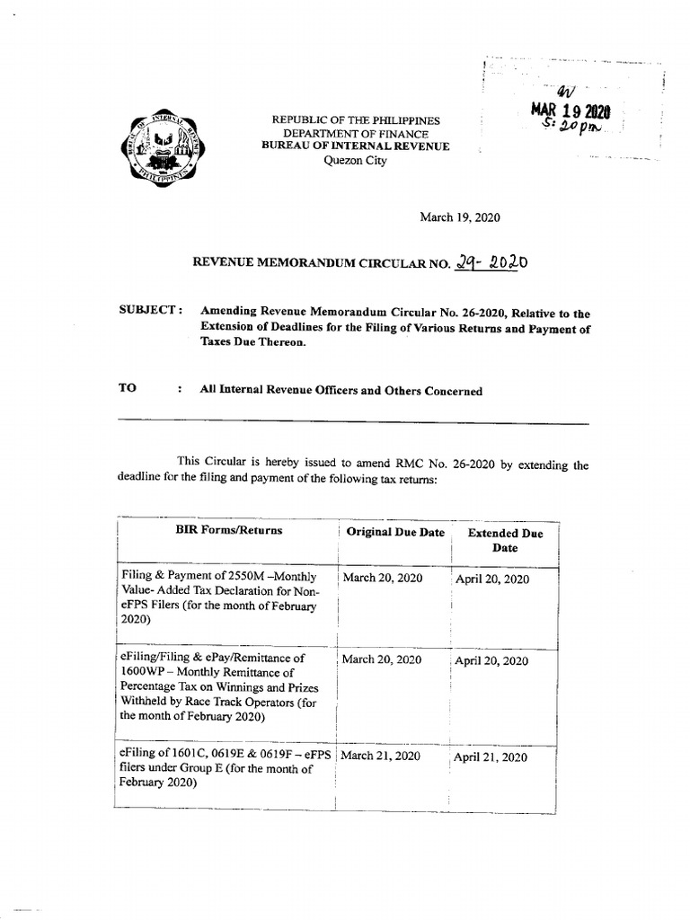 RMC No. 29-2020 | PDF