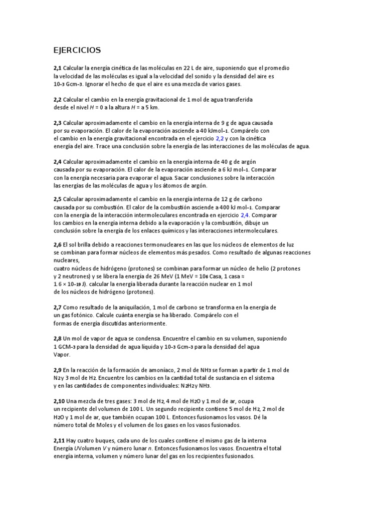 Ejercicios Capitulo 2 | PDF | La energía nuclear | Gases