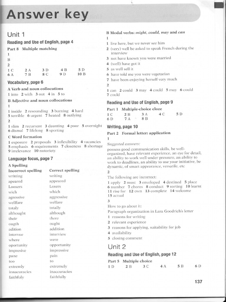 ANSWER KEY Workbook Ready For Advanced C1 | Download Free PDF | English ...