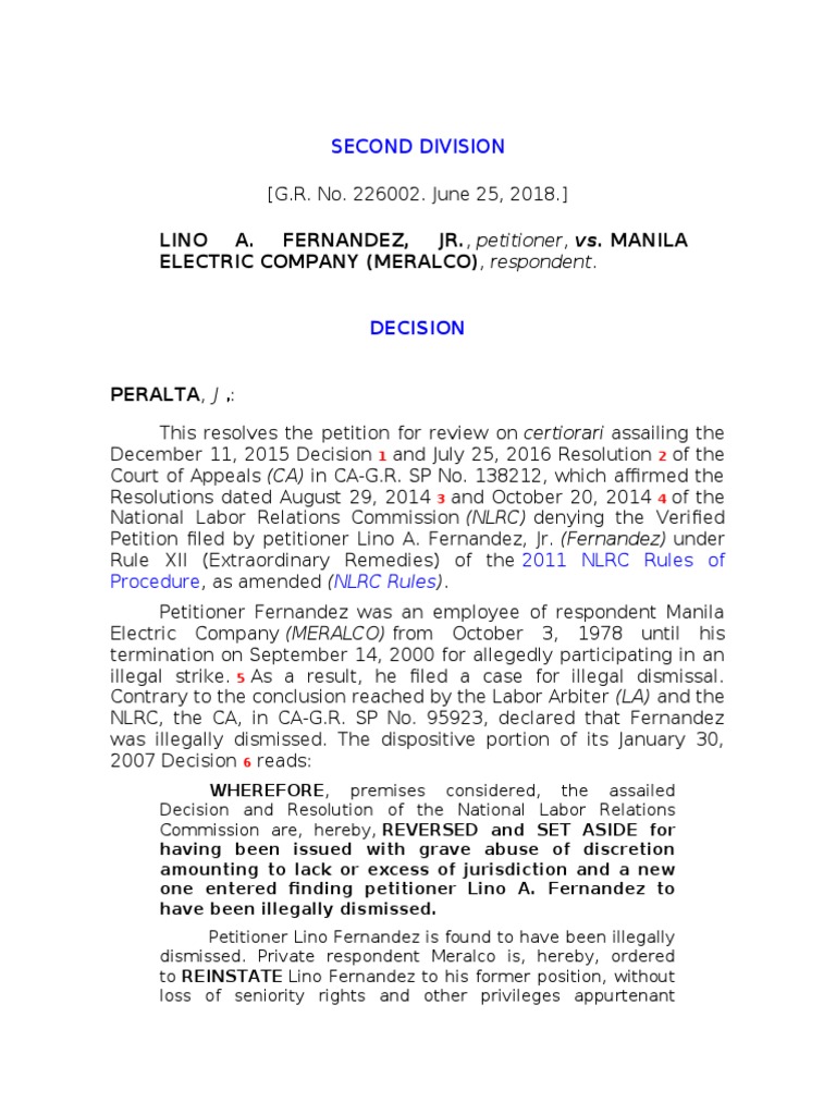 A. Fernandez v. MERALCO | PDF | Injunction | Employment