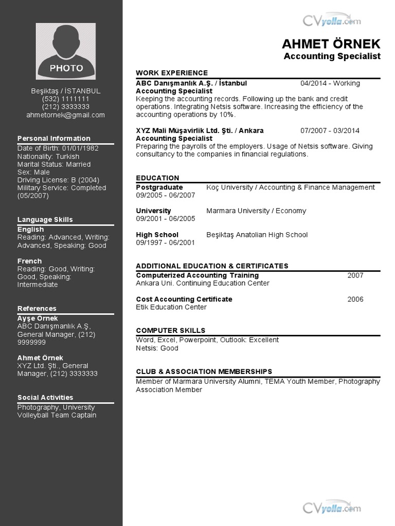 Ahmet Örnek: Accounting Specialist CV | PDF