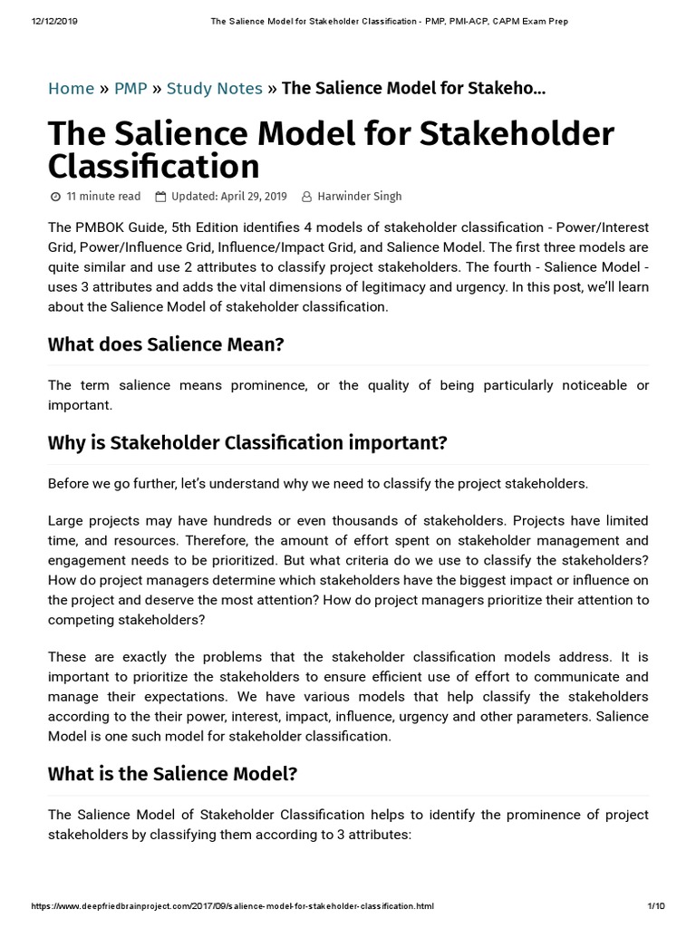 Salience Model for Stakeholder Classification | PDF | Stakeholder ...