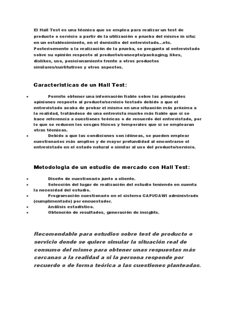 Hall Test | PDF | Cuestionario | Investigación de mercado