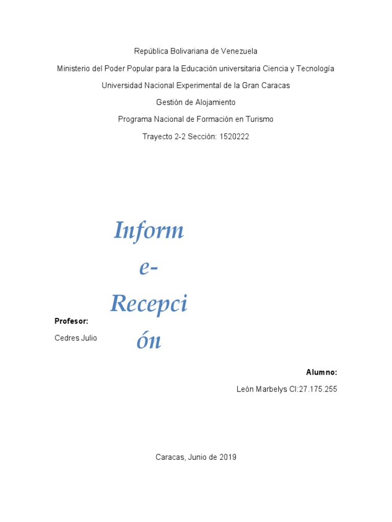Informe de Recepción | PDF | Hotel | Hotel y alojamiento