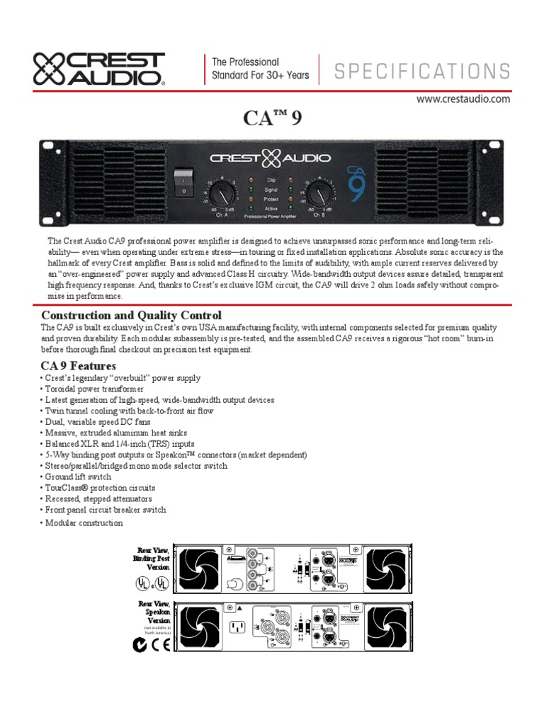 Crest Audio CA9 | PDF | Amplifier | Electronic Circuits
