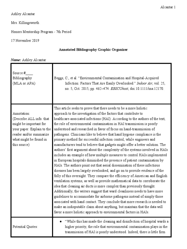 Annotated Bibliography Graphic Organizer | PDF | Infection | Hygiene