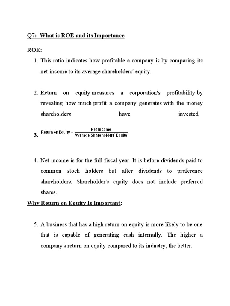 Q7: What Is ROE and Its Importance Roe | PDF | Return On Equity ...