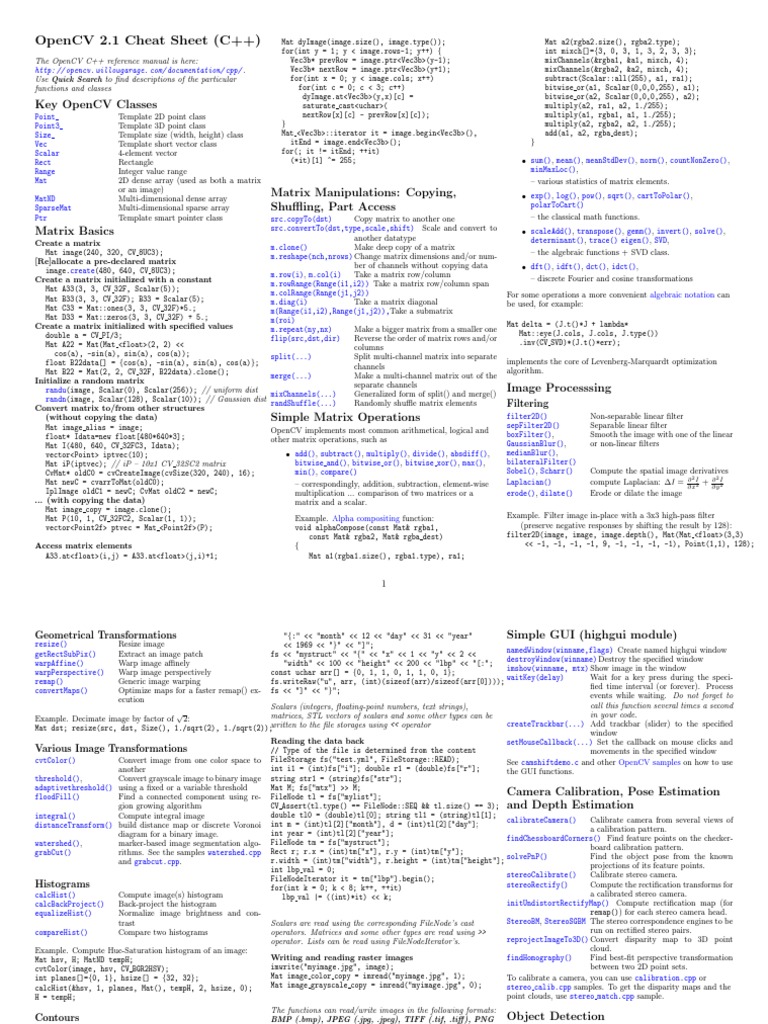 Opencv Cheatsheet | PDF | Matrix (Mathematics) | Computer Programming