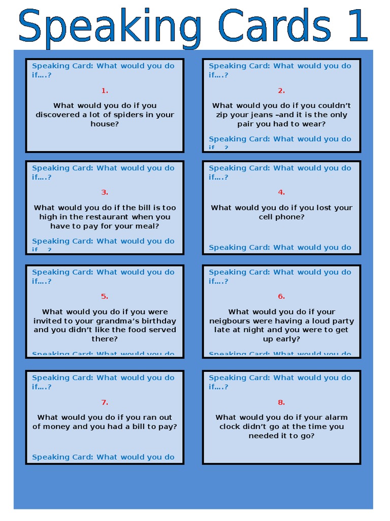 Speaking Cards What Would You Do If Conversation Topics Dialogs Fun ...