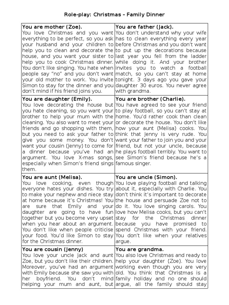 Roleplay Christmas Family Dinner Role Plays Drama and Improvisation ...