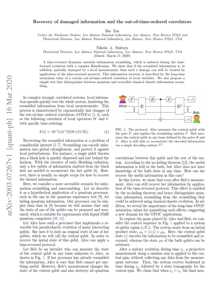 Damaged Information and The Out-Of-Time-Ordered Correlators | PDF | Spin (Physics) | Quantum ...