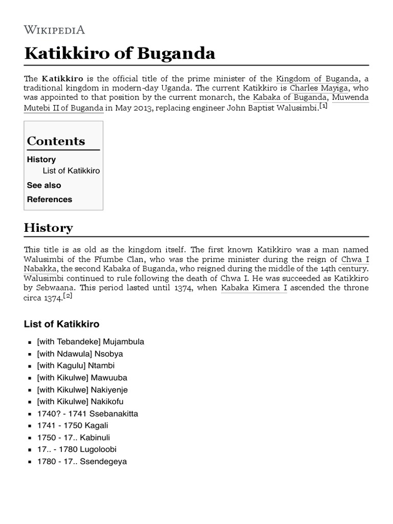 Katikkiro of Buganda - Wikipedia PDF | PDF | Uganda | Business